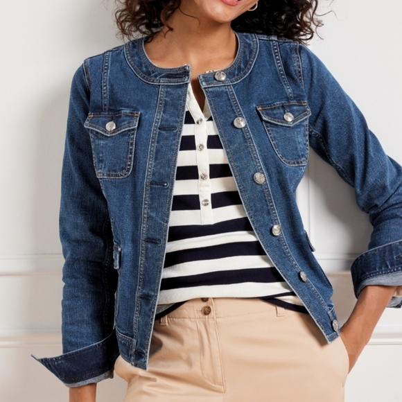 Talbots | Jackets & Coats | Talbots Fashion Denim Jacket Silver Buttons ...